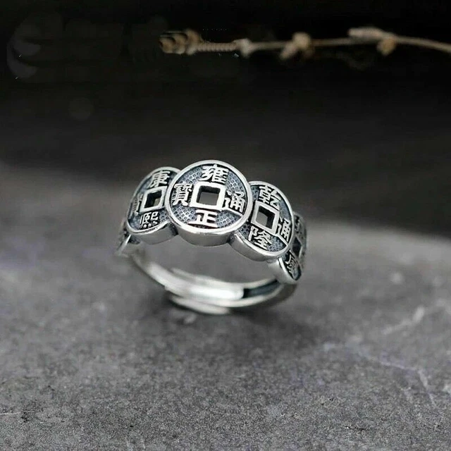 FIVE EMPEROR AUSPICIOUS Ring Wufu Copper Coin for Men, Women Adjustable ...