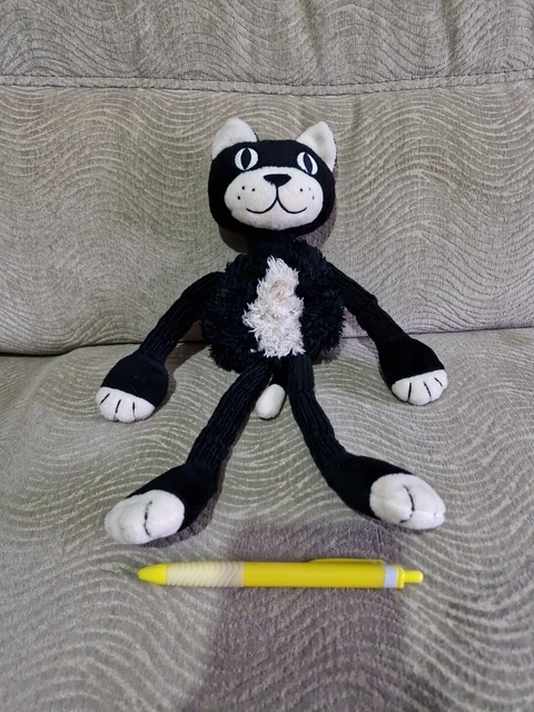 VINTAGE JELLYCAT GANGLY Cat Rare Large Corduroy Black White Plush Toy ...
