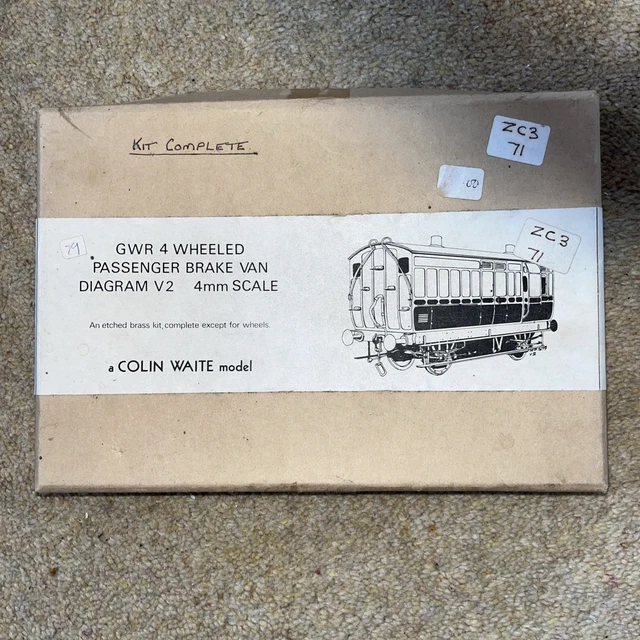 COLIN WAITE 4 mm brass kit GWR 4 wheel passenger brake van dia V2 New ...