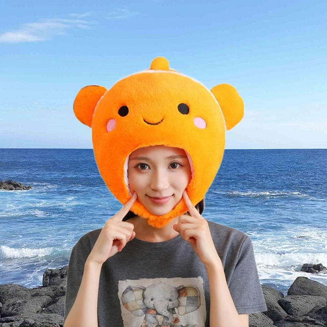 PLUSH ORANGE FISH Hat Adult Kids Animal Headwear Soft Costume for Party ...