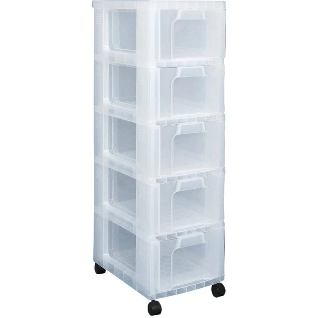 REALLY USEFUL STORAGE Tower 5 x 12 Litre Clear Drawers £45.99 - PicClick UK