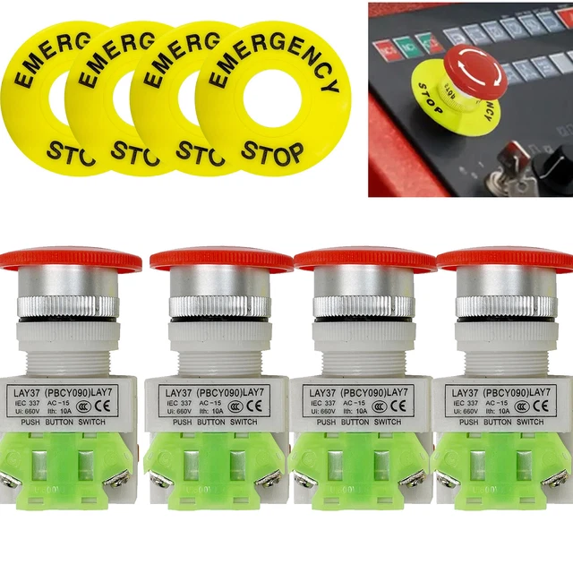 4X RED MUSHROOM Emergency Stop Push Button Switch 22mm 660V 10A DPST ...