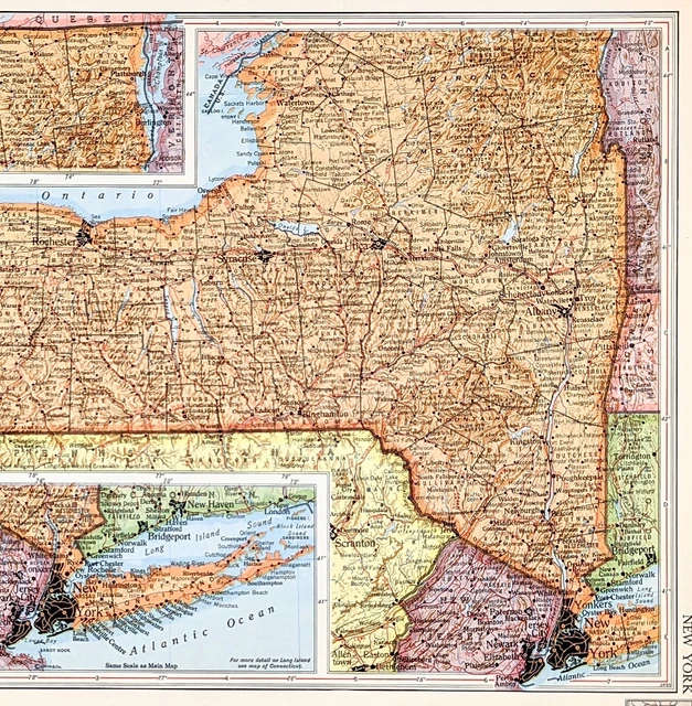 VINTAGE 1956 MAP New York State Townships County Railroads Canals ...