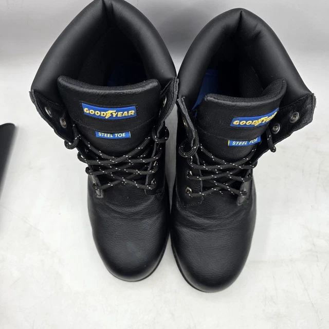 GOODYEAR MENS STEEL Toe Black Work Boots Non-Slip Safety Shoes Lace Up ...