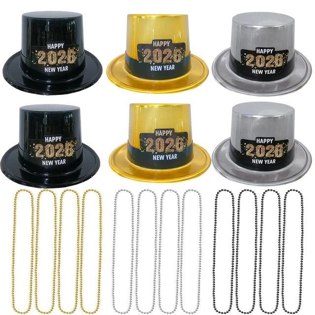 NEW YEAR'S EVE Party Supplies 2026 Include 6 Happy New Year Top Hat 12 ...