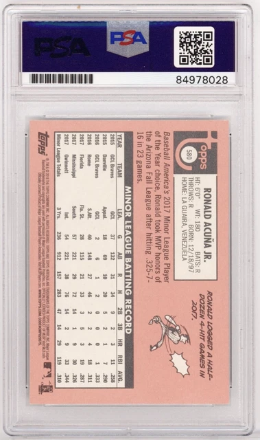 RONALD ACUNA JR. Auto iscritto Topps Heritage RC #580 PSA GEM 10 ...