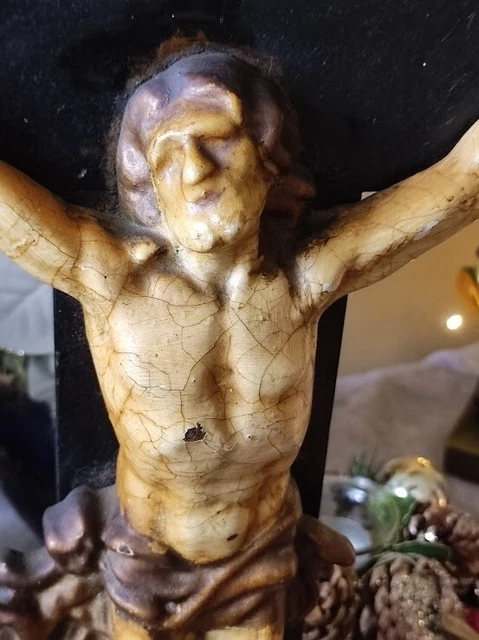 ANCIEN GRAND CRUCIFIX Bois Noir Jesus Christ Janseniste Metal Peint ...