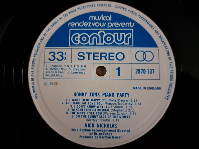 NICK NICHOLAS - Honky Tonk Klavierparty - Ex Con LP Schallplatte Kontur ...