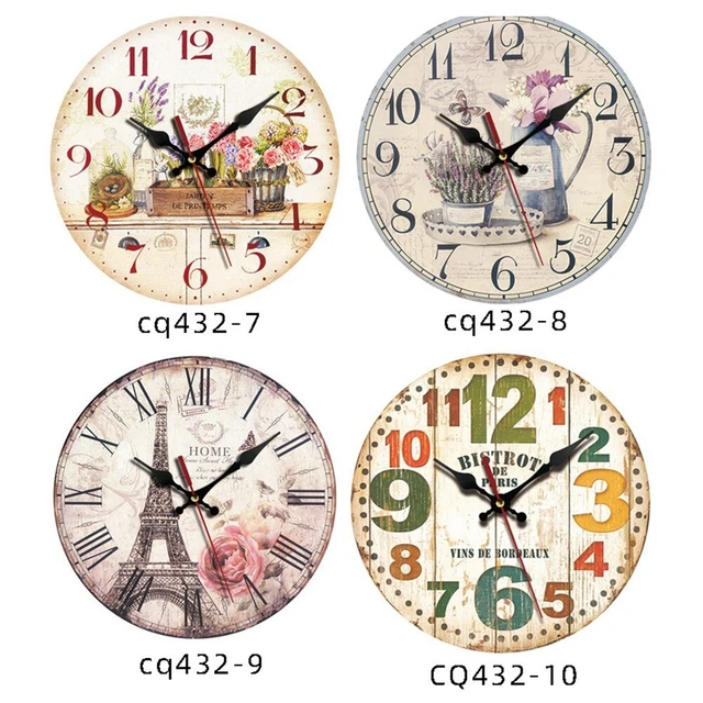 HORLOGE MURALE VINTAGE en bois avec m canisme silencieux pour une d coration i EUR 31,51 ...