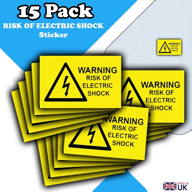 WARNING RISK OF Electric Shock Stickers - 15 Pack - 80mm x 50mm ...