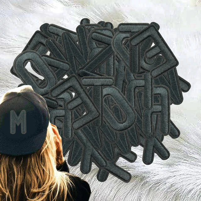 NEGRO A-Z LETRA Parche Parches Hierro En / de Coser Abecedario Bordado ...