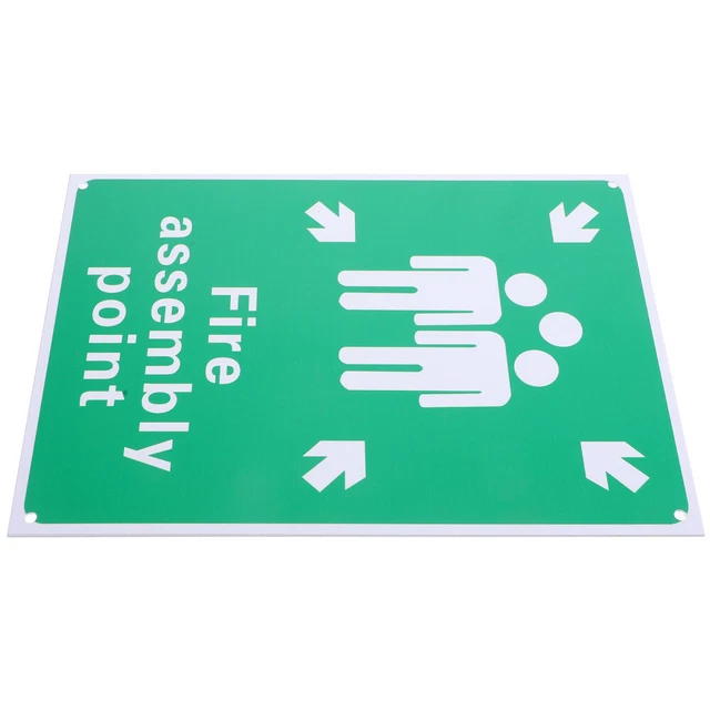 FIRE EMERGENCY ASSEMBLY Point Sign Wall Safety Rally Warning Work £10. ...