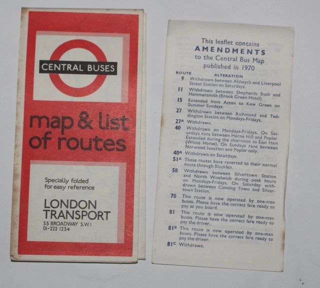 1970 LONDON TRANSPORT Central Buses map. Original folded map ref 1037 £ ...