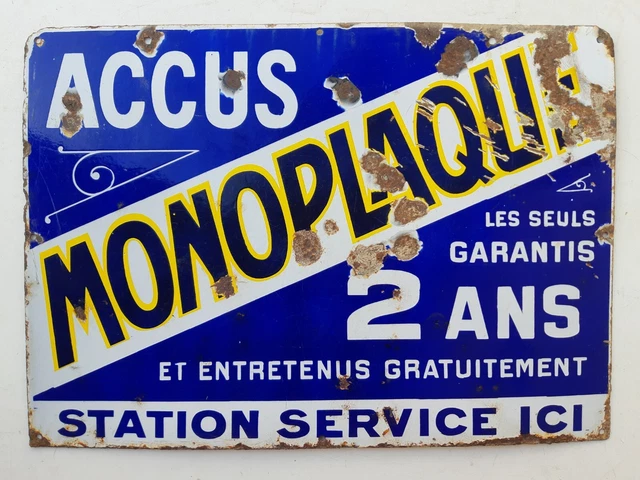 PLAQUE ÉMAILLÉE PUBLICITAIRE Accumulateurs MONOPLAQUE batterie automobile GARAGE EUR 179,00 ...