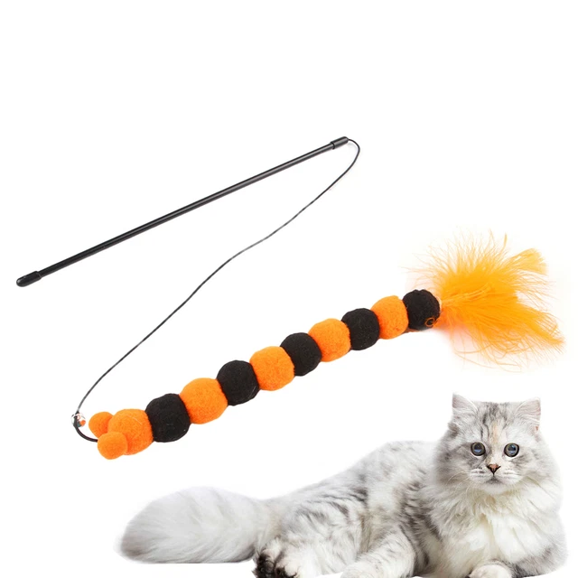 CAT KITTEN TEASER Wand Toy with Plush Ball & Bell Chasing Stick ...