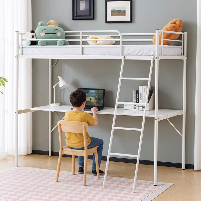 KIDS BUNK BEDS High Sleeper with Ladder Children Metal Bed Frame With ...