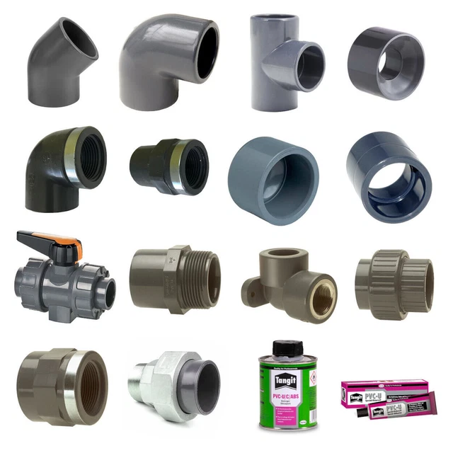 PVC RACCORDS ANGLE Pièce en T Manche Réduction Divers Vis Colle PVC ...