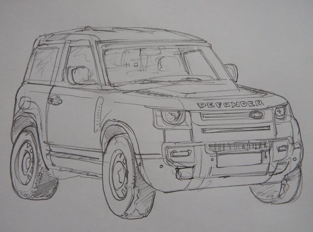 ORIGINAL A4 PENCIL Drawing Sketch of a Land Rover Defender 90 Car £19. ...