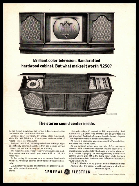 1964 GENERAL ELECTRIC Color Television Hardwood Cabinet Stereo Vintage ...