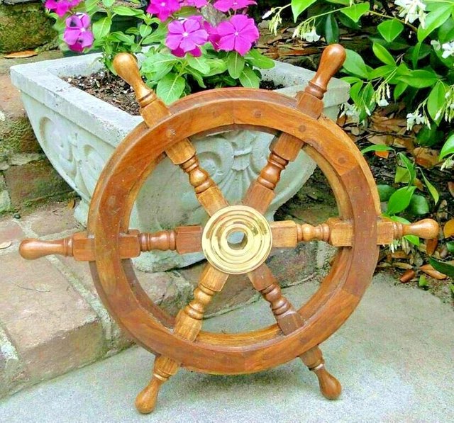 ROUE DE BATEAU en bois/laiton de 18 po ~ décoration murale maritime... EUR 70,73 - PicClick FR