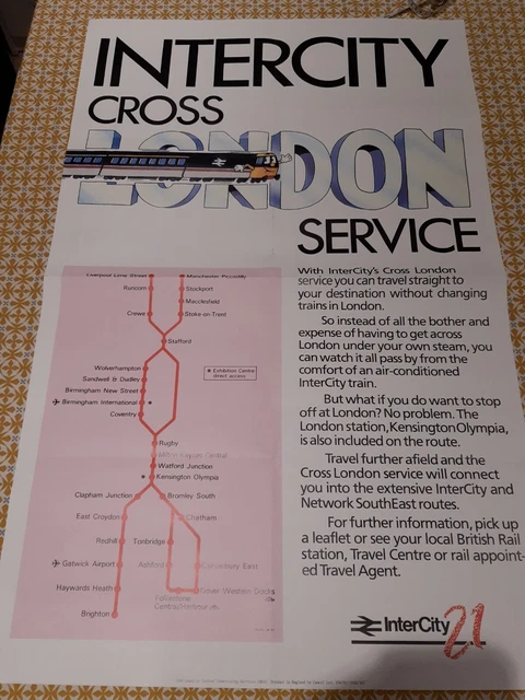ORIGINAL INTERCITY CROSS London Service Railway Poster 1987 EUR 17,22 ...
