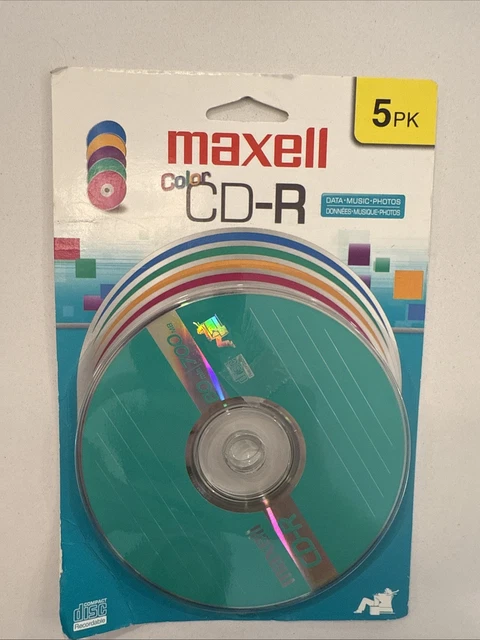 MAXELL COLOR CD-R Data 5 Pack- Music Photos - 80mins 700mb - Sealed ...