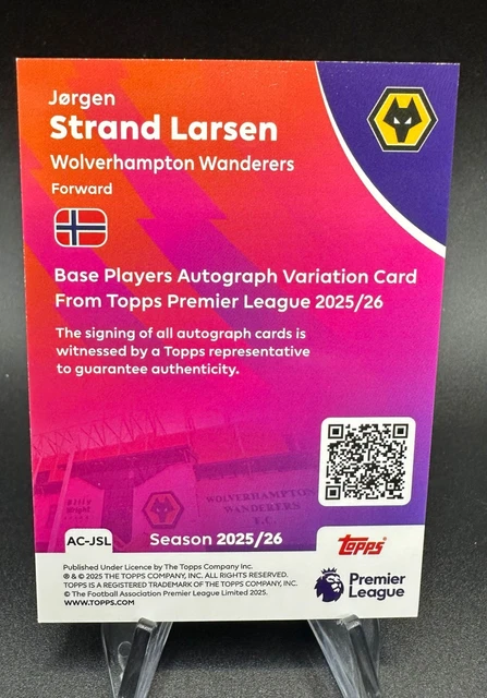 TOPPS PREMIER LEAGUE 25/26 2026 # Jorgen Strand Larsen # AC-JSL Auto ...