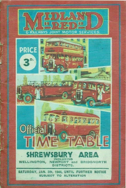 MIDLAND RED SHREWSBURY Bus Timetable Book Jan 1946.ENLARGED COPY WITH ...