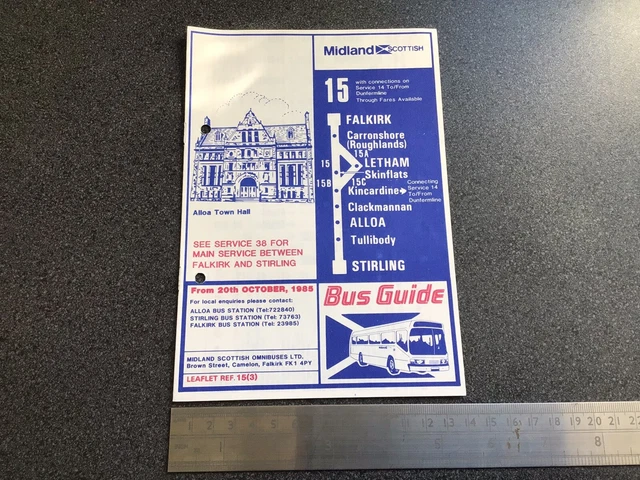 MIDLAND SCOTTISH BUS Group Route 15 Timetable October 1985 Falkirk ...