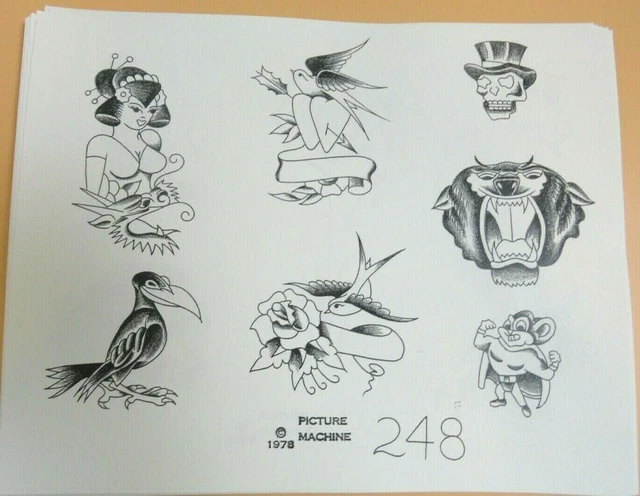 VINTAGE RARE 1978 Picture Machine Tattoo Flash Sheet 273 Rose Cross ...