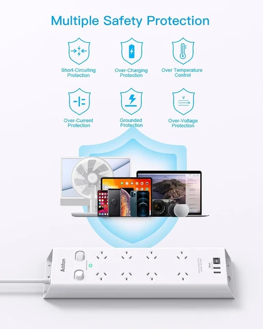 SURGE PROTECTOR POWER Board 8 Widely Outlets(10A/2400W) with 4 USB ...