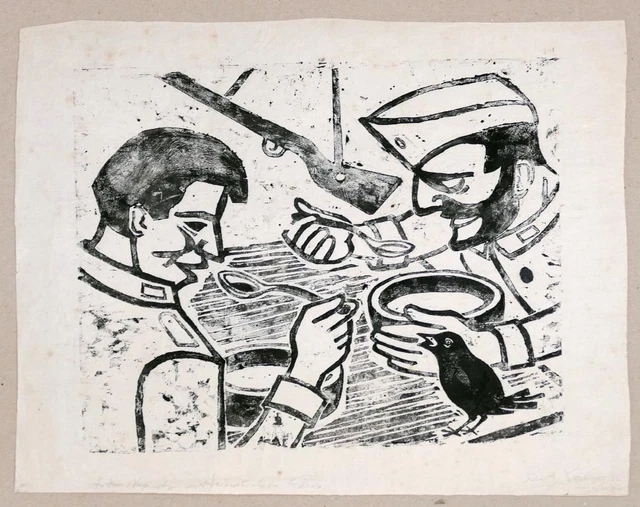 PAUL BECKMANN, SOLDATEN in der Feldküche - Holzschnitt EUR 33,00 ...