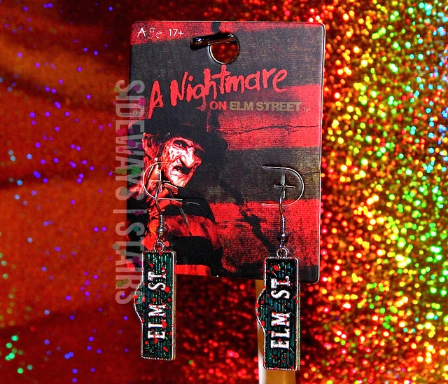NIGHTMARE ON ELM STREET SIGN EARRINGS Freddy Krueger enamel horror ...