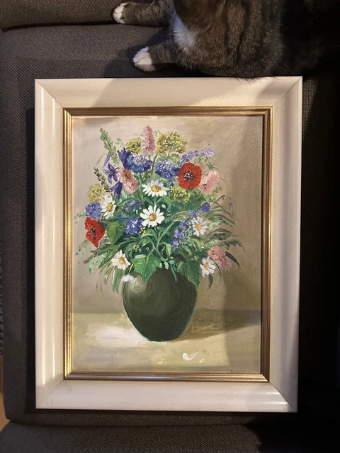 BLUMENSTRAUSS BLUMEN VASE Gemälde Ölgemälde Bilder Bild Ölbild Mit Rahmen EUR 130,00 - PicClick DE