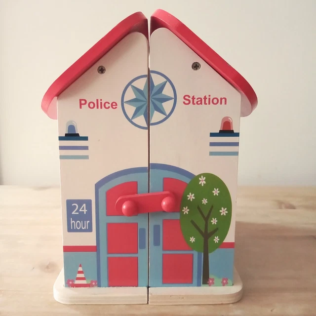 WOODEN POLICE STATION Playset Take Along Police Station Wooden Toy ...