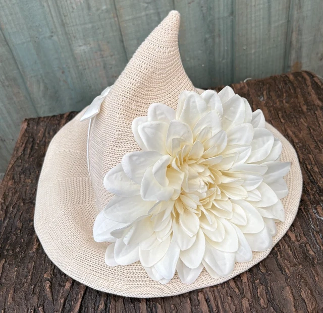 STUNNING ALL CREAM Witches Hat Feathers Potter Ruffles (18) Lolita ...
