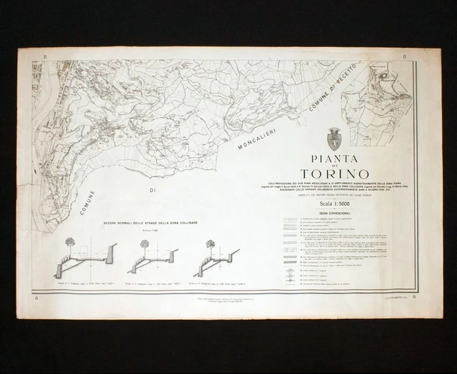 PIANTA DI TORINO manifesto poster Moncalieri Pecetto Mappa Cartografica ...