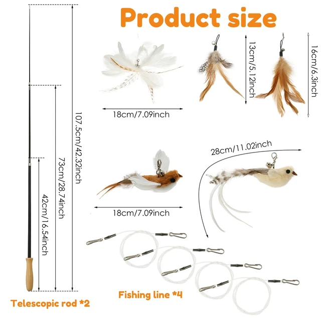 INTERACTIVE CAT FEATHER Toy with 2 Birds and 3 Feather Refills Cat ...