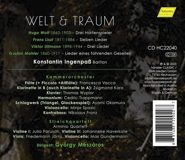 HUGO WOLF WELT & Traum: Songs By Wolf/Liszt/Ullmann/Mahler (CD) Album ...