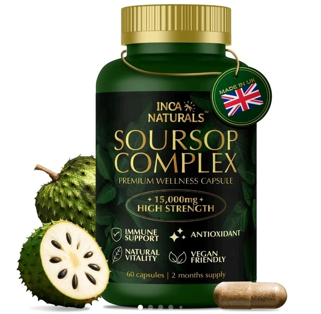 SOURSOP COMPLEX 15000MG High Strength Fruit Capsules Zinc Vitamin C 60 ...