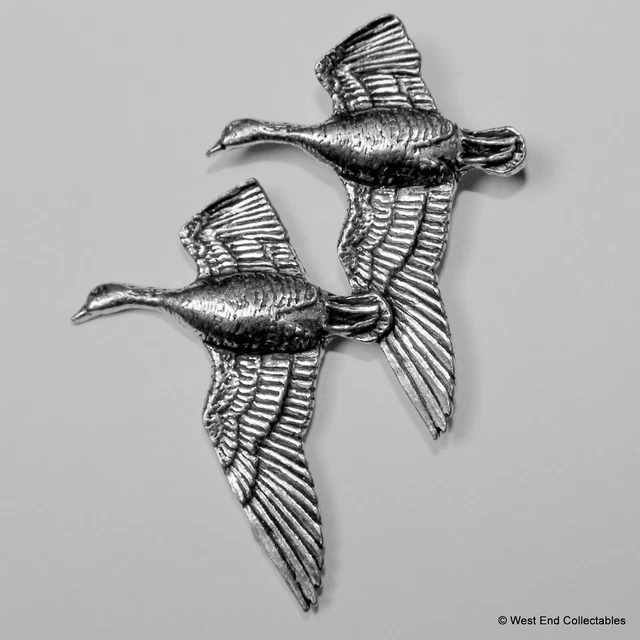 PAIR FLYING GEESE Pewter Pin Brooch -British Artisan Signed Badge ...