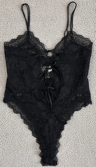 Vintage Victorias Secret Teddy Womens Small Sheer Lace Gold Label Tie