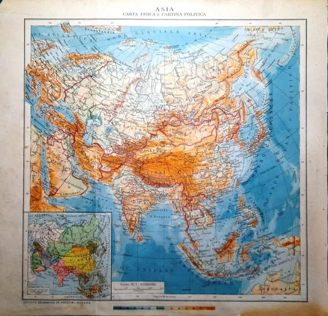 CARTA GEOGRAFICA ANTICA ASIA ante 2° GUERRA MONDIALE 1935 Antique map ...