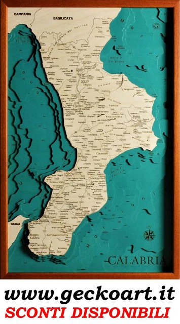 CALABRIA MAP MAP 3D modern picture map chart www.geckoart.it £217.82 ...