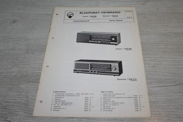 BLAUPUNKT ORIGINAL SERVICEANLEITUNG für RÖHRENRADIO Typ: VERONA von ...