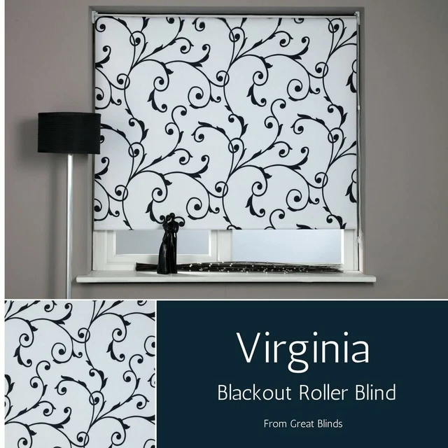 SWIRL PATTERNED BLACKOUT Roller Blinds - Black And White - Easy Fit - Thermal £21.99 - PicClick UK