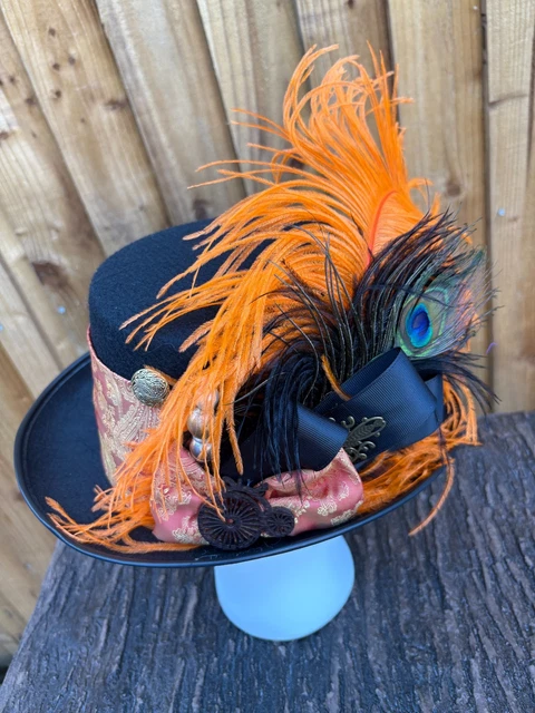 BLACK ORANGE STEAMPUNK Top Hat Feathers Paisley Fabric 57cm (19) £25.99 ...