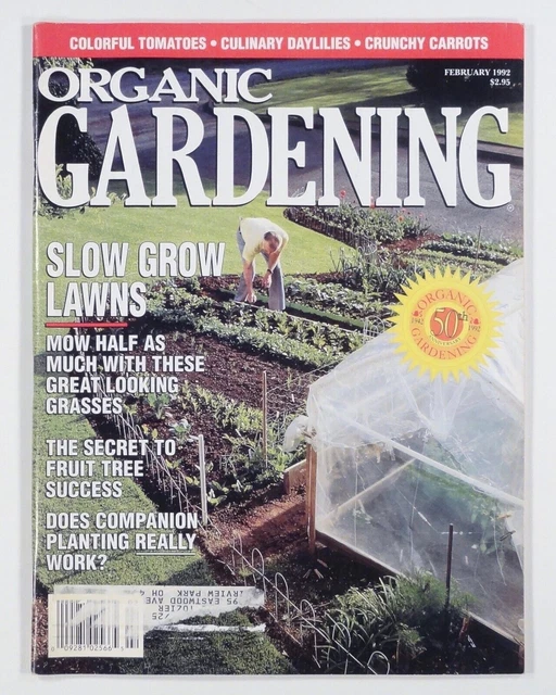 1992 FEB ORGANIC GARDENING slow-grow lawns FRUIT TREES companion ...