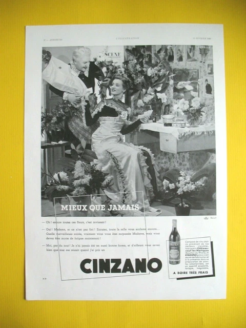 PUBLICITE DE PRESSE Cinzano Vermouth Aperitif Comedienne Fleurs ... PUBLICITE DE PRESSE Cinzano Vermouth Aperitif Comedienne Fleurs ...