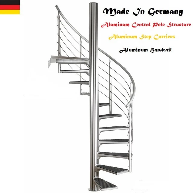OUTDOOR INDOOR SPIRAL Staircase Kit Aluminum Pole Step Railing Handrail ...